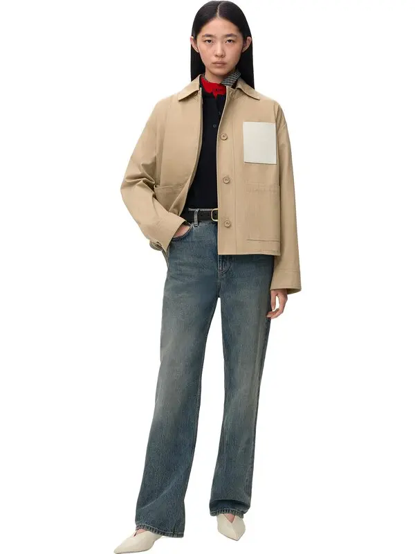 Loewe Workwear Jacket In Cotton With Leather Pocket Detail - Light Sage