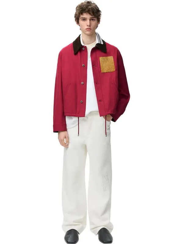 Loewe Workwear Jacket In Cotton With Embossed Suede Accents - Red