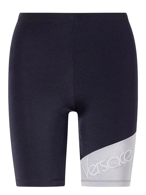 Versace Logo Embroidered Stretch Jersey Biker Shorts - Black
