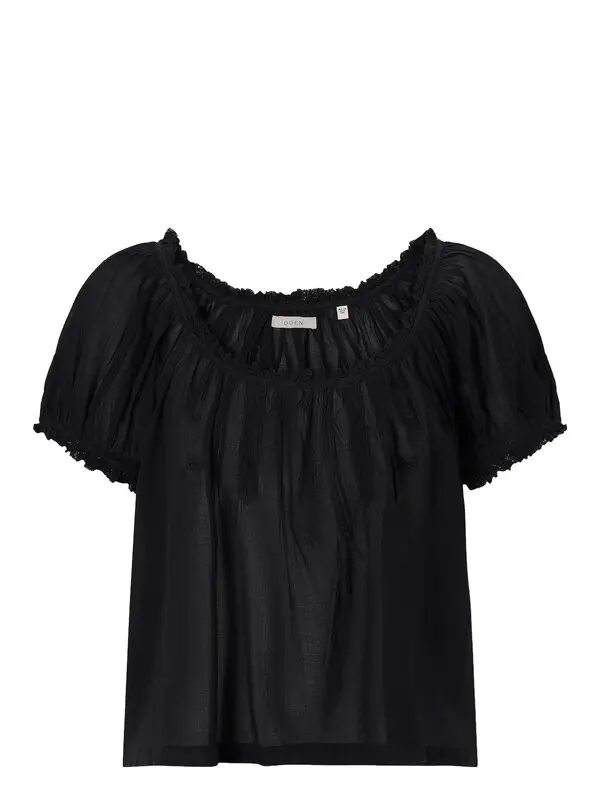 DÔEN Frederica Organic Cotton-voile Blouse With Lace Trims - Black