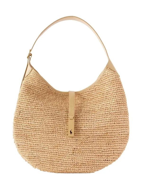 Polo Ralph Lauren Medium Raffia Shoulder Bag With Leather Trim - Neutrals