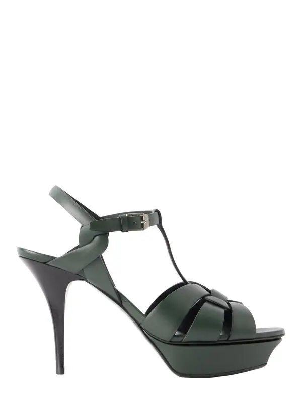Saint Laurent Tribute Woven Patent-leather Platform Stiletto Sandals - Green