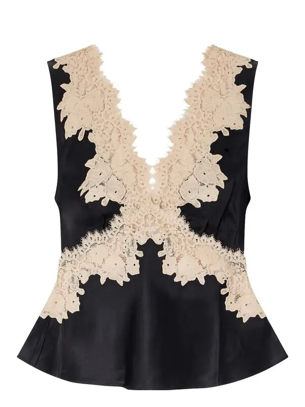 Rixo Emmie Lace-trimmed Satin Top - Black