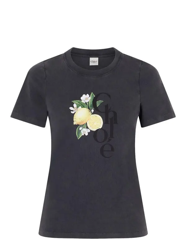 Chloé Printed Cotton-jersey T-shirt - Black
