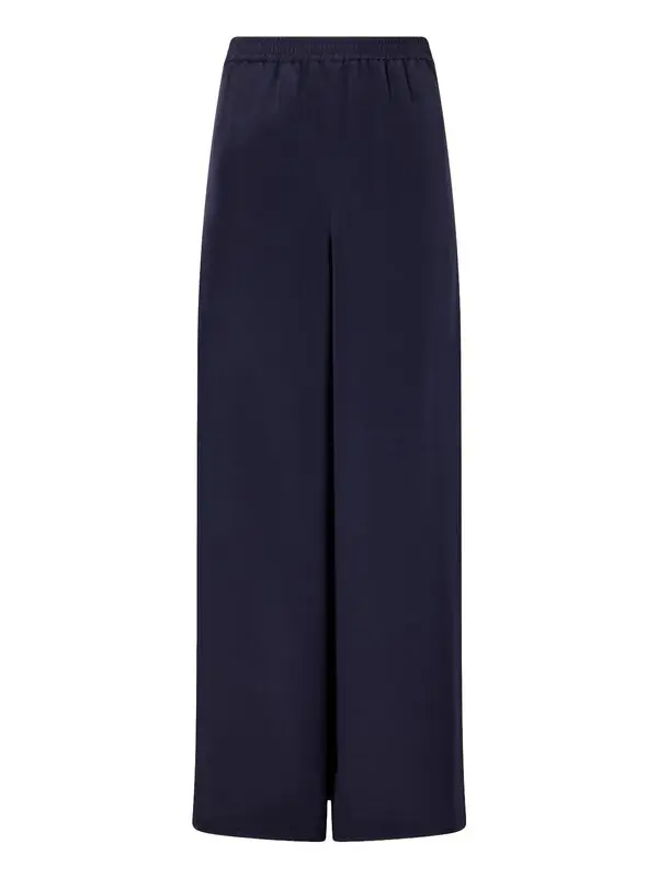 Max Mara Silk Wide-leg Pants With Embroidered Logo - Blue