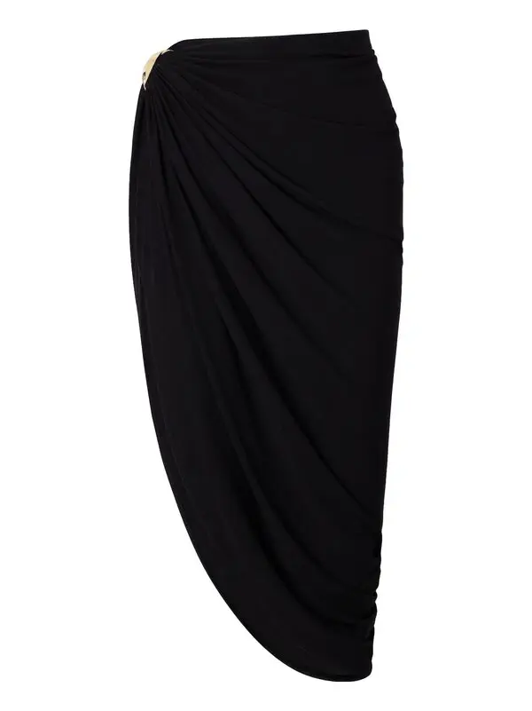 Sportmax Embellished Draped Jersey Midi Skirt - Black