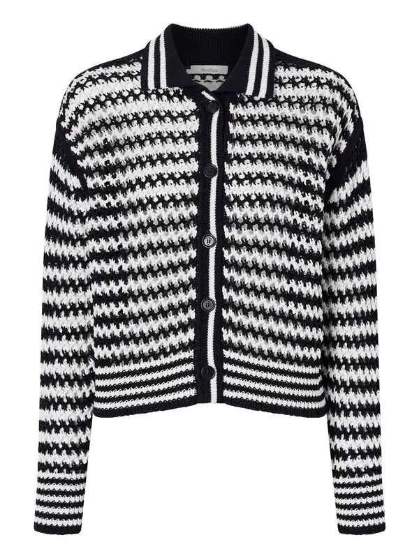 Max Mara Striped Crocheted Cotton Cardigan - Black