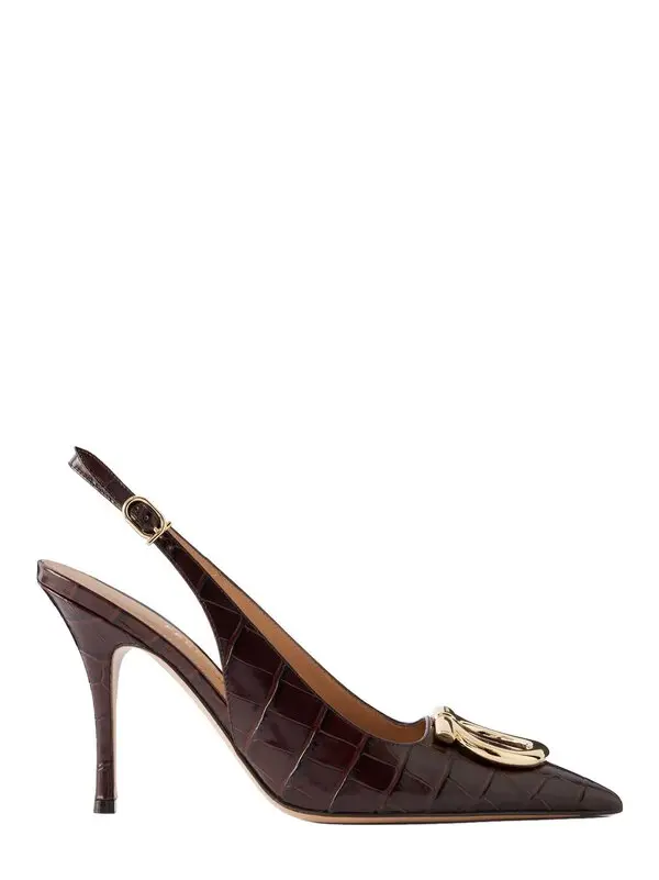 FERRAGAMO Sara 95 Croc-effect Leather Slingback Pumps - Brown