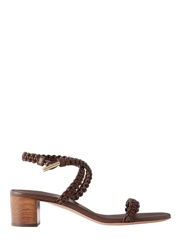 GIANVITO ROSSI Braided Leather Ankle Strap Sandals - Brown