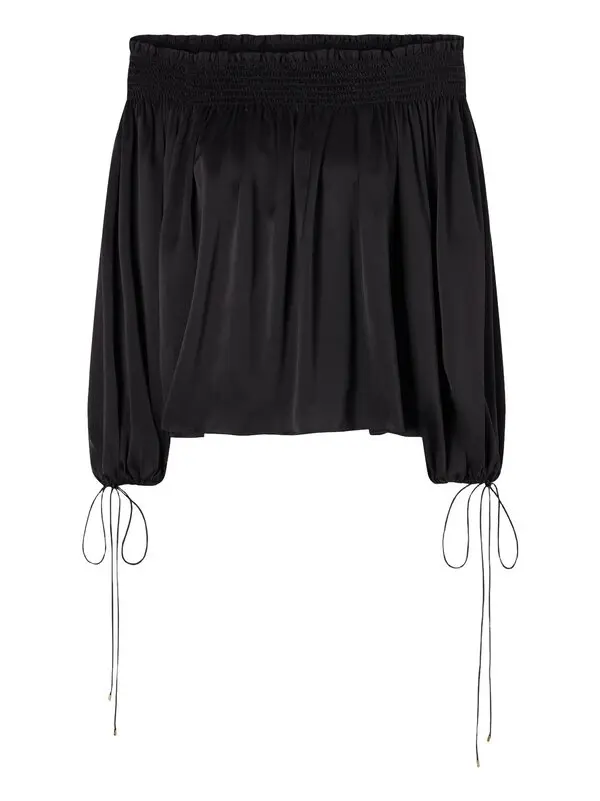Chloé Off-the-shoulder Gathered Silk-satin Blouse - Black