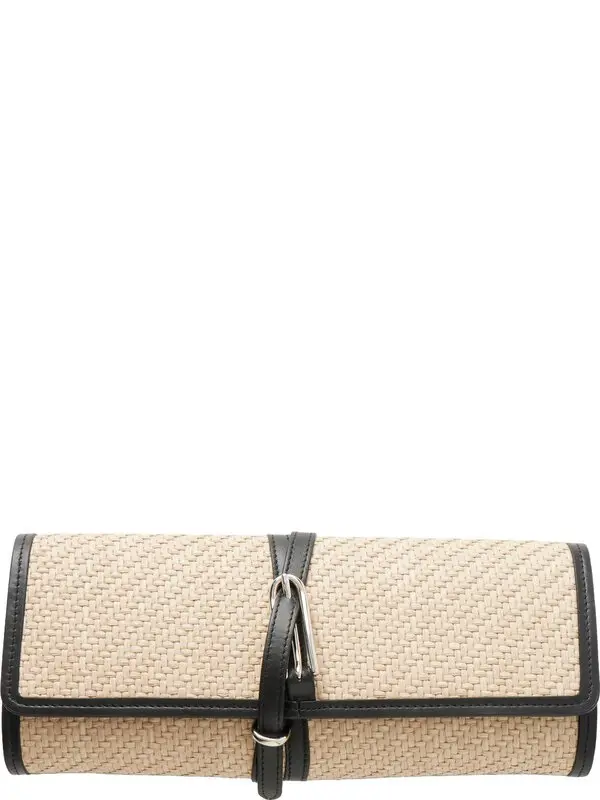 LIFFNER Leather-trimmed Raffia Clutch - Neutrals