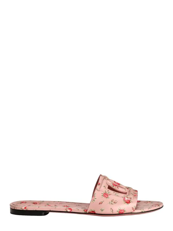 Dolce & Gabbana Calfskin Flat Slippers With Rose Print - Multicolor