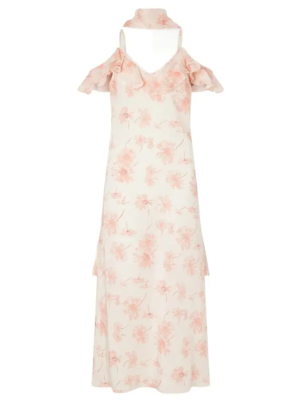 RODARTE Floral-print Silk Chiffon Midi Dress With Ruffles - Pink