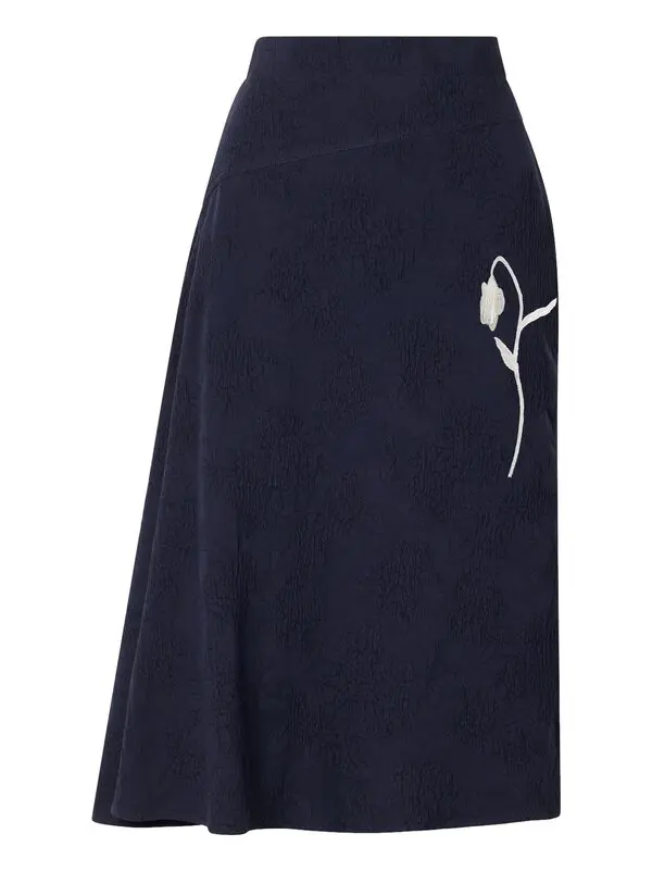 Erdem Asymmetric Floral-jacquard Cotton-blend Midi Skirt - Blue