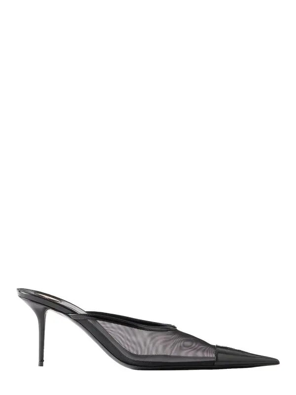 Saint Laurent Renée" Patent Leather-trimmed Mesh Mules - Black