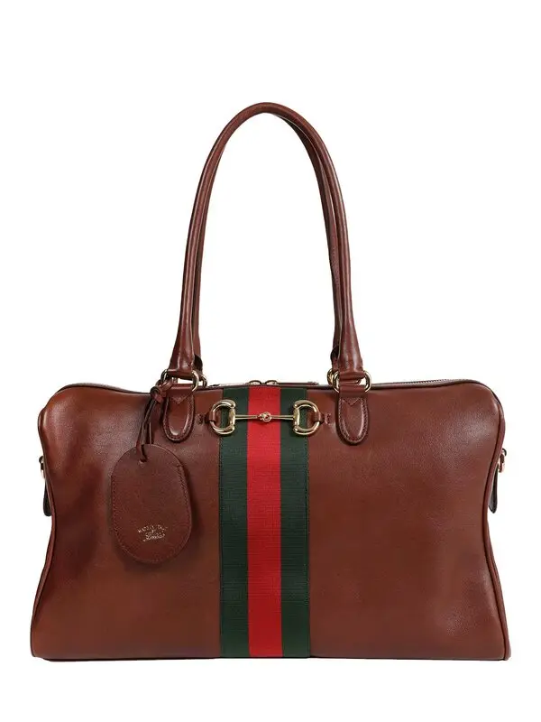 Gucci Large Boston Bag With Web Stripe And Horsebit Hardware - Brown