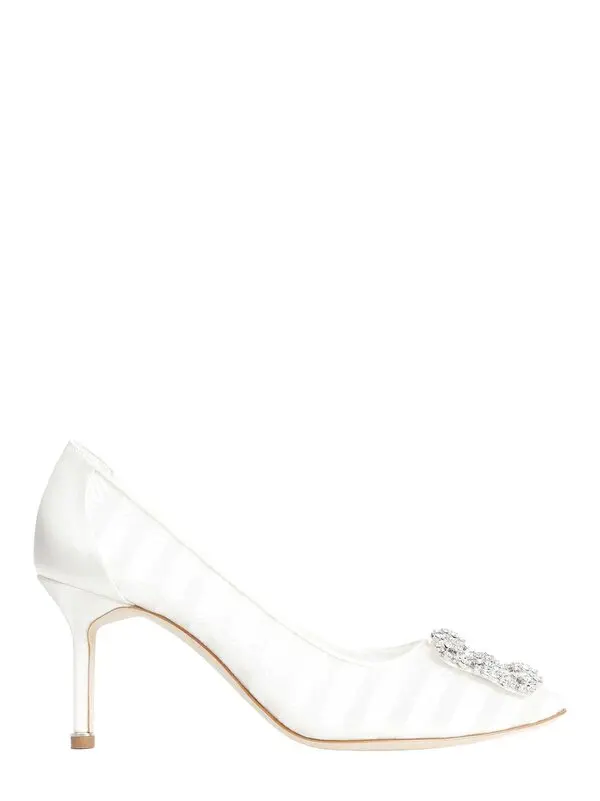 Manolo Blahnik Hangisi Pumps With Crystal Embellishment - White