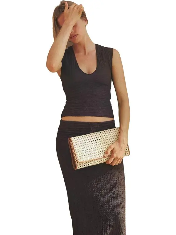 BEMBIEN Helena Rattan Clutch Bag - Neutrals