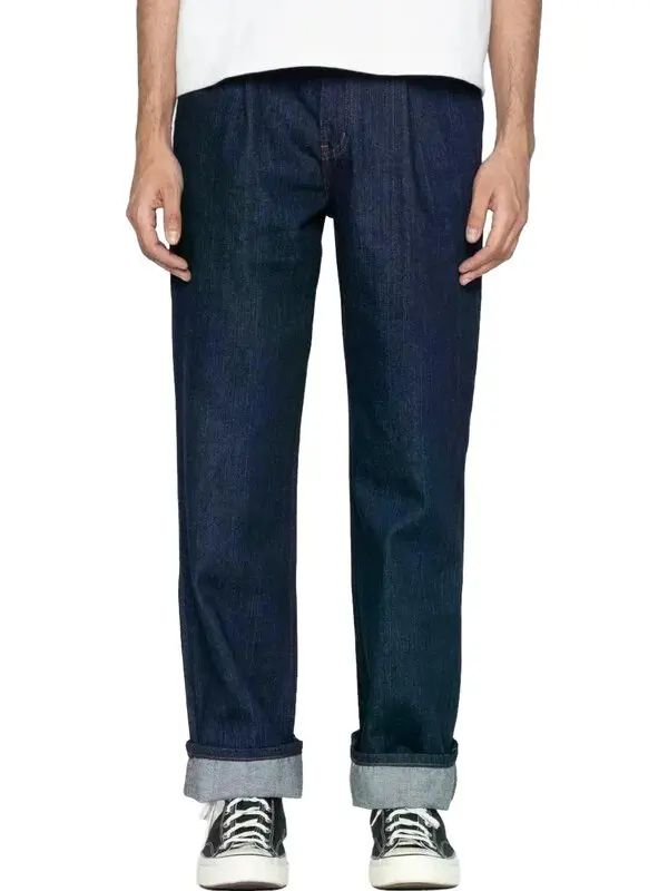 Naked & Famous Denim Pleated Vertical Slub Jeans - Blue