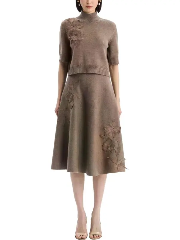 Oscar De La Renta Hibiscus Embroidered Knit Pullover - Brown