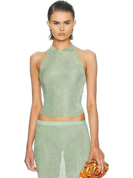 SEROYA Halter Neck Knit Top - Sage