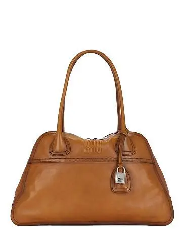 Miu Miu Vitello Antic Leather Top Handle Bag With Shoulder Strap - Cognac