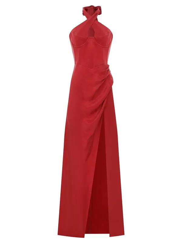 CANSU XI Gaia Ra Maxi Dress In Vegan Silk - Red