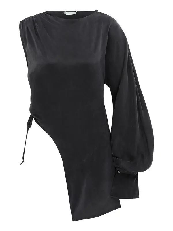 CANSU XI Dionysus Printed Blouse In Vegan Silk - Black