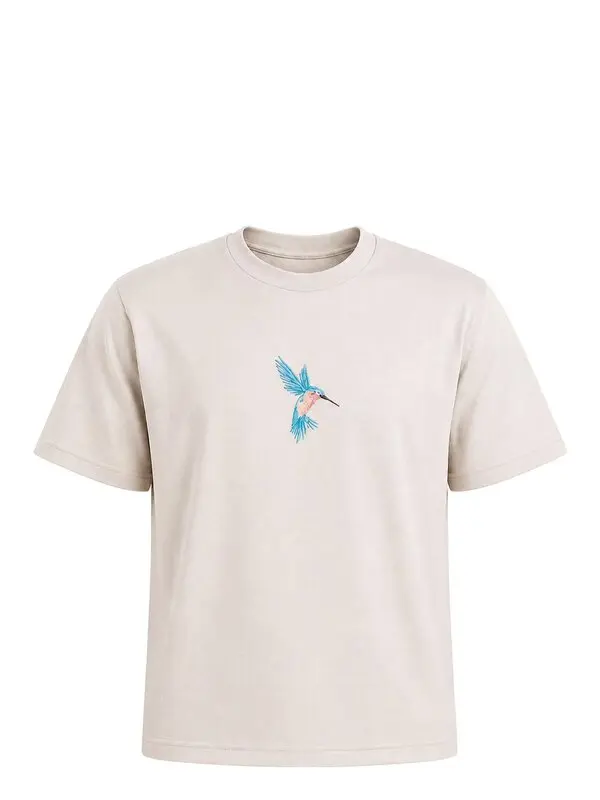 NOOLTRENDS Neutrals Hummingbird Embroidered T-shirt Gender Neutral - Beige