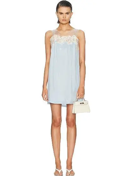 MAISON MARGIELA Mini Slip Dress With Lace Trim - Light Blue