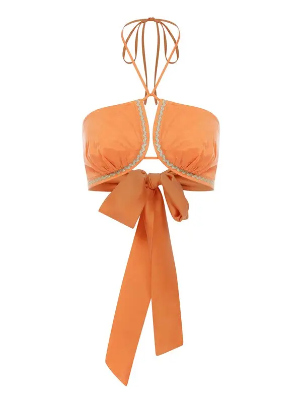CANSU XI Bisou Halterneck Vegan Silk Top - Orange