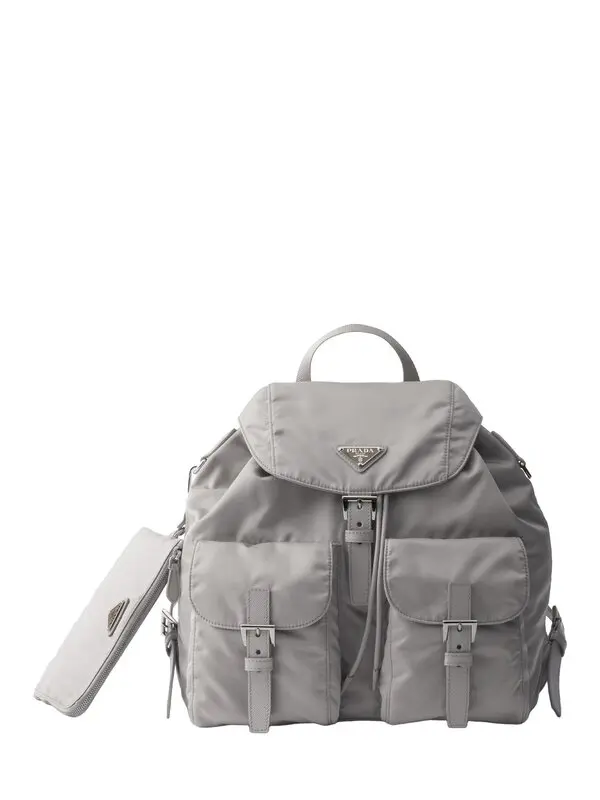 Prada Medium Re-nylon Backpack With Saffiano Leather Details - Cloudy Gray