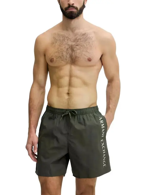 Armani Exchange Logo Print Drawstring Swim Shorts - Grey