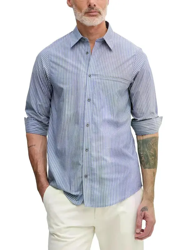 Armani Exchange Vertical-stripe Chest-pocket Shirt - Blue