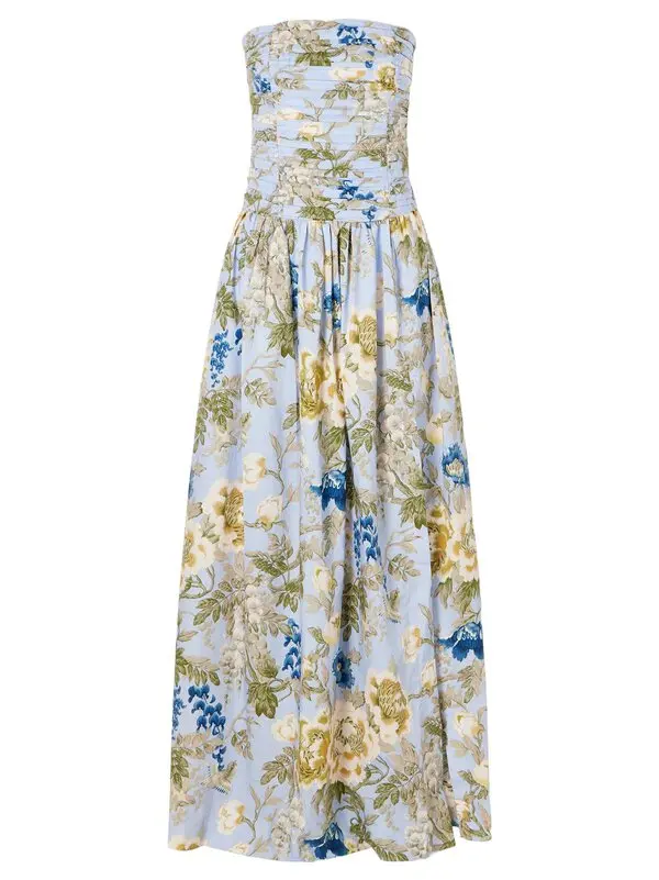 Cara Cara Montreal Strapless Floral-print Cotton-poplin Maxi Dress - Blue