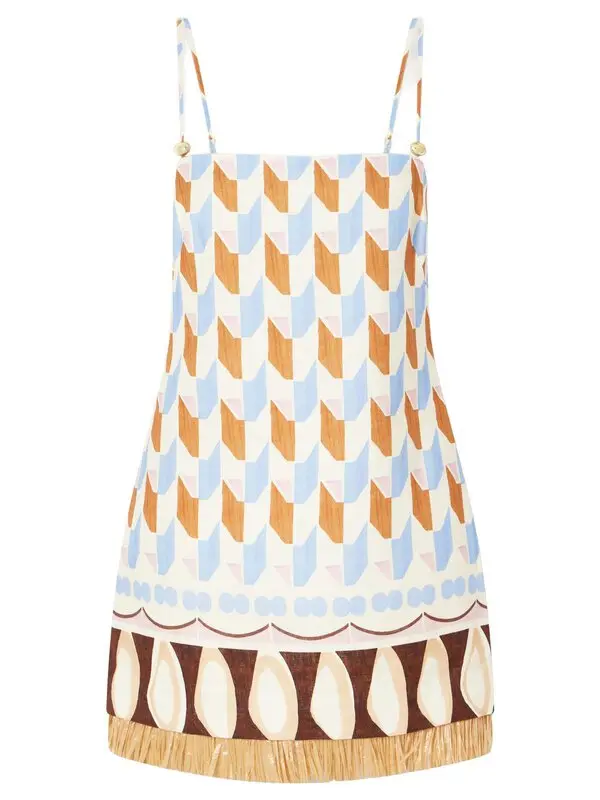 Cara Cara Valencia Printed Fringed Linen Mini Dress - Multi