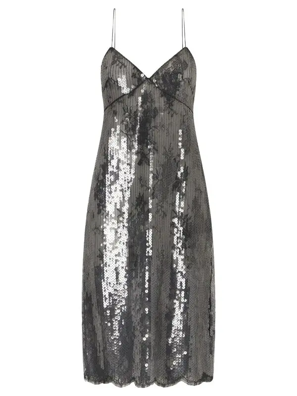 Veronica De Piante Aya Sequin And Lace-trimmed Midi Dress - Black