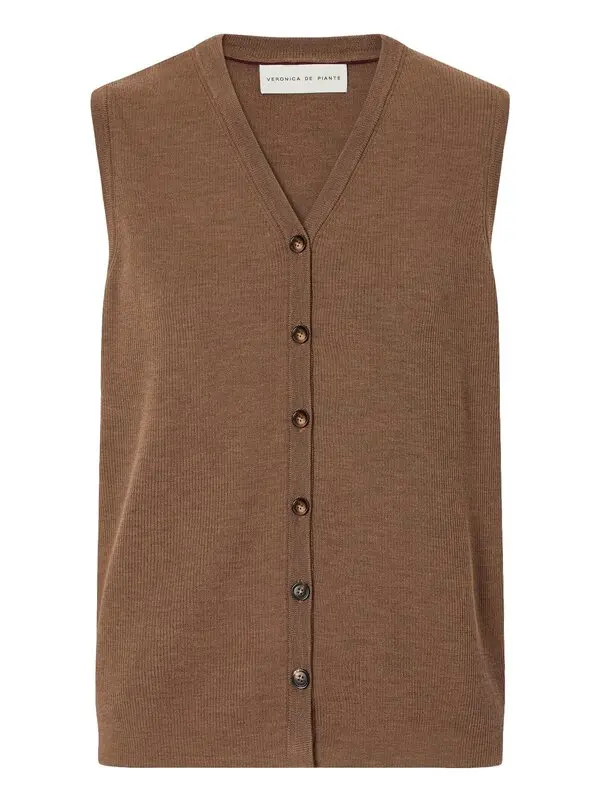 Veronica De Piante Alice Merino Wool Cardigan Vest - Brown