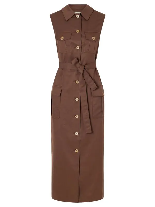 Giuliva Heritage Belted Silk And Linen-blend Midi Dress - Brown
