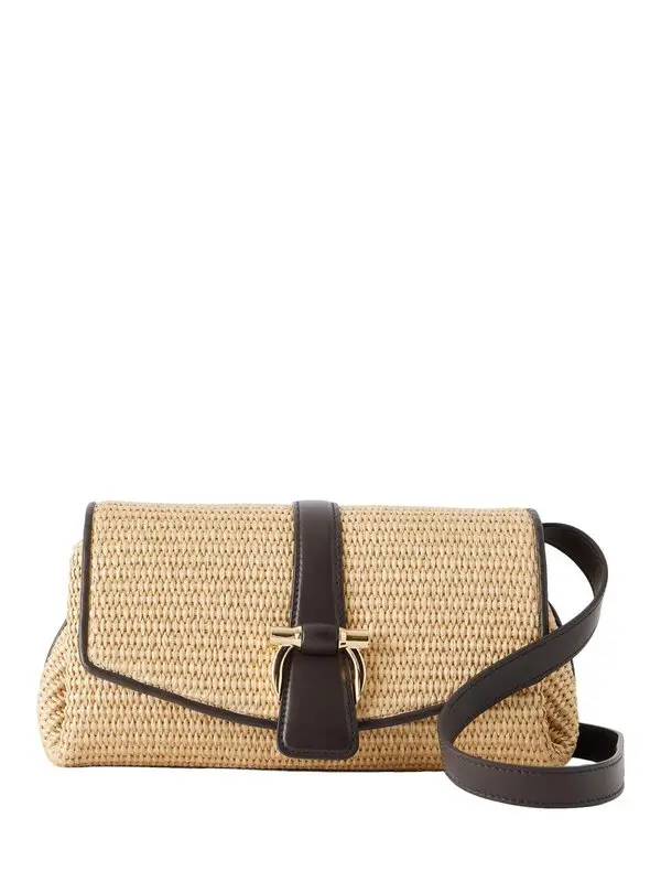 FERRAGAMO Woven Raffia Crossbody Bag With Leather Trim - Neutrals