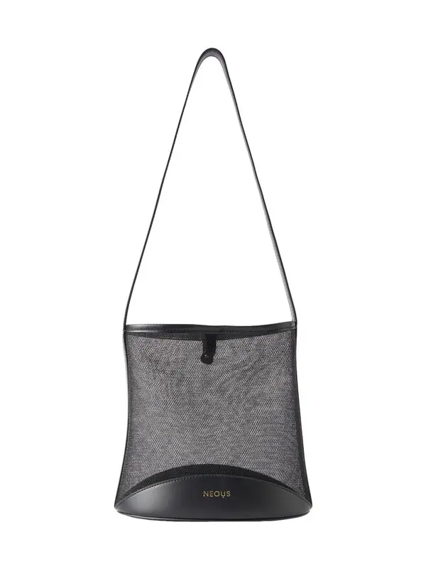 NEOUS Pardalis Leather-trimmed Mesh Bucket Shoulder Bag - Black