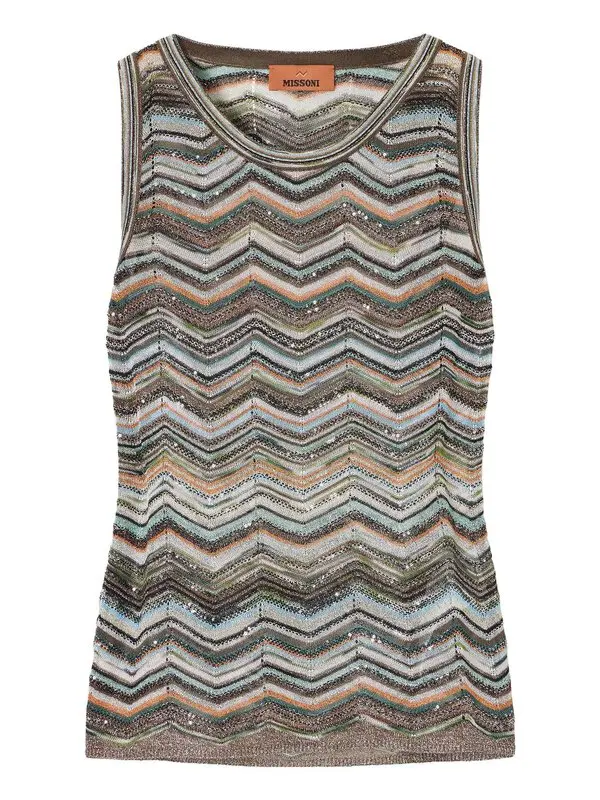 Missoni Halterneck Tank In Chevron Crochet-knit - Brown