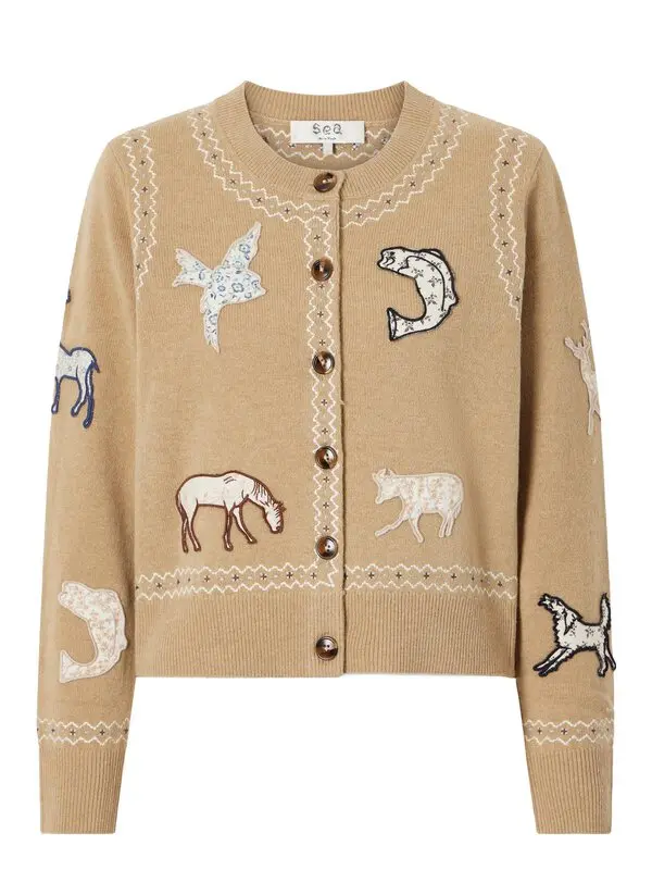 Sea Winslow Appliquéd Wool Cardigan - Neutrals