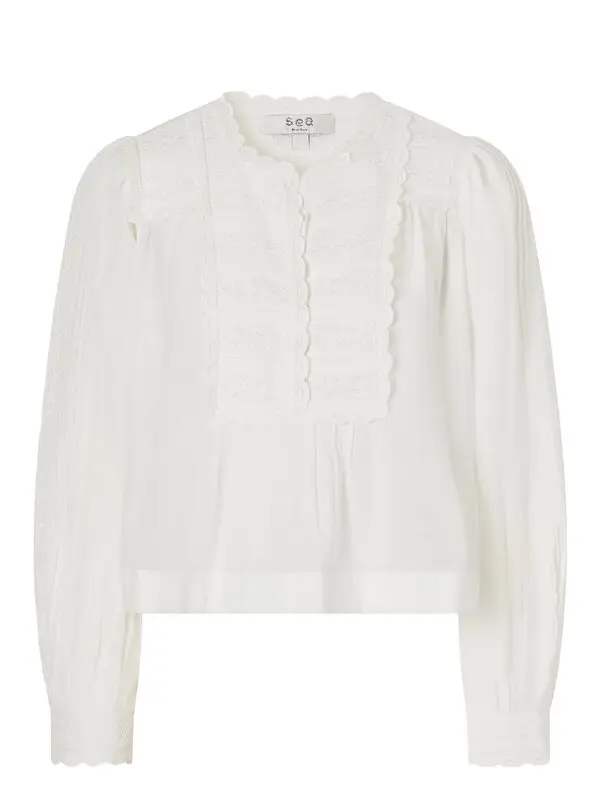 Sea Eliza Broderie Anglaise Trimmed Cotton-blend Blouse - White