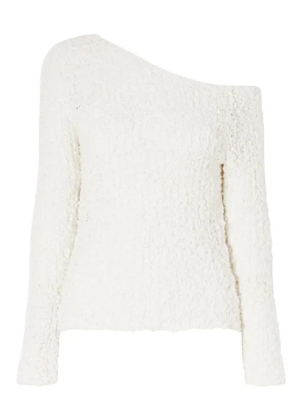 THE ELDER STATESMAN Vine Off-the-shoulder Bouclé Sweater - Neutrals