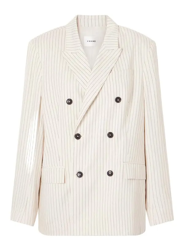 FRAME Avenue Double-breasted Striped Blazer - White