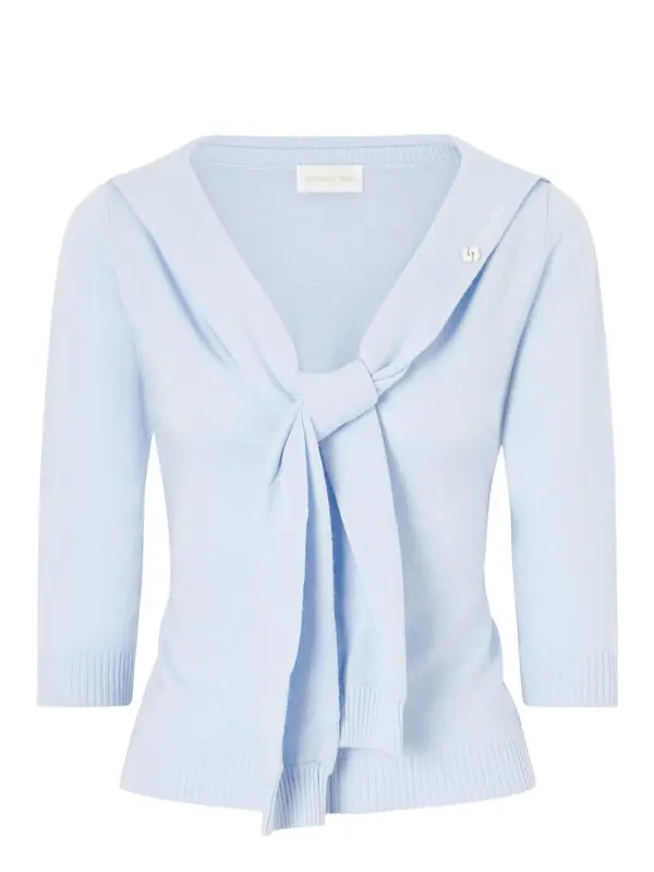 SHUSHU/TONG Logo-appliquéd Tie-detailed Wool Sweater - Blue