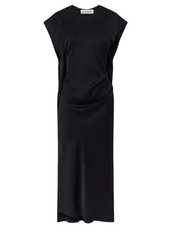 Victoria Beckham Gathered Satin Midi Dress - Black