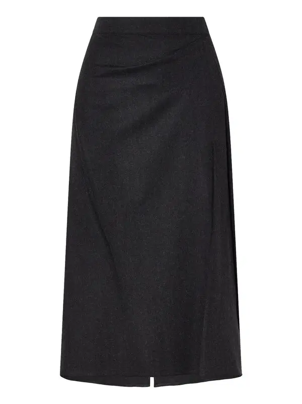 Victoria Beckham Pleated Midi Skirt In Wool - Gray