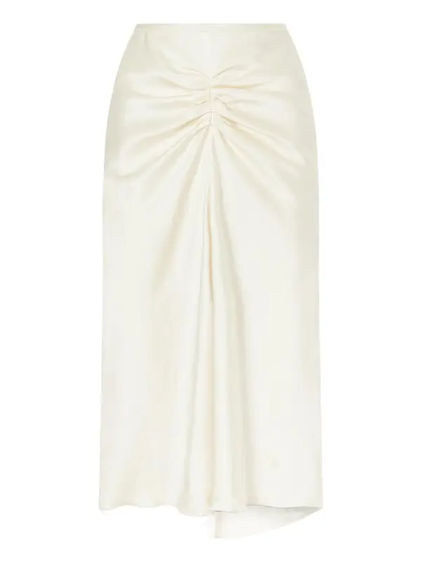 Victoria Beckham Bela Ruched Satin Midi Skirt - Neutrals